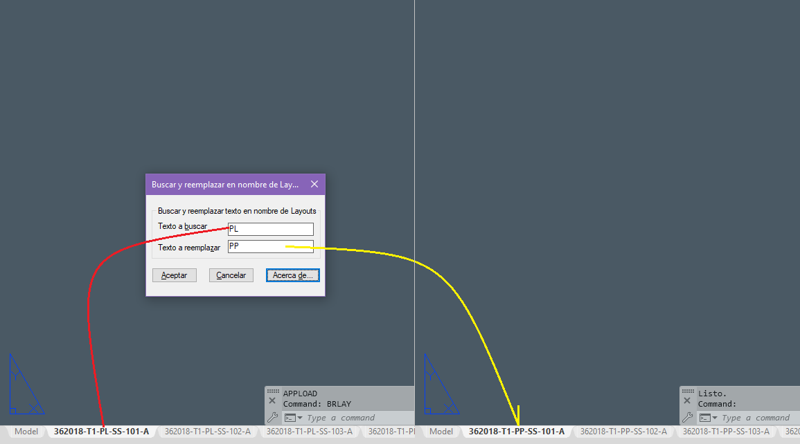 Rutina Lisp para buscar y reemplazar un texto en los nombres de los layouts | DevCADLisp
