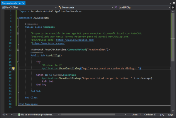 Proyecto Visual Basic .NET para conectar AutoCAD con Excel mediante una ...