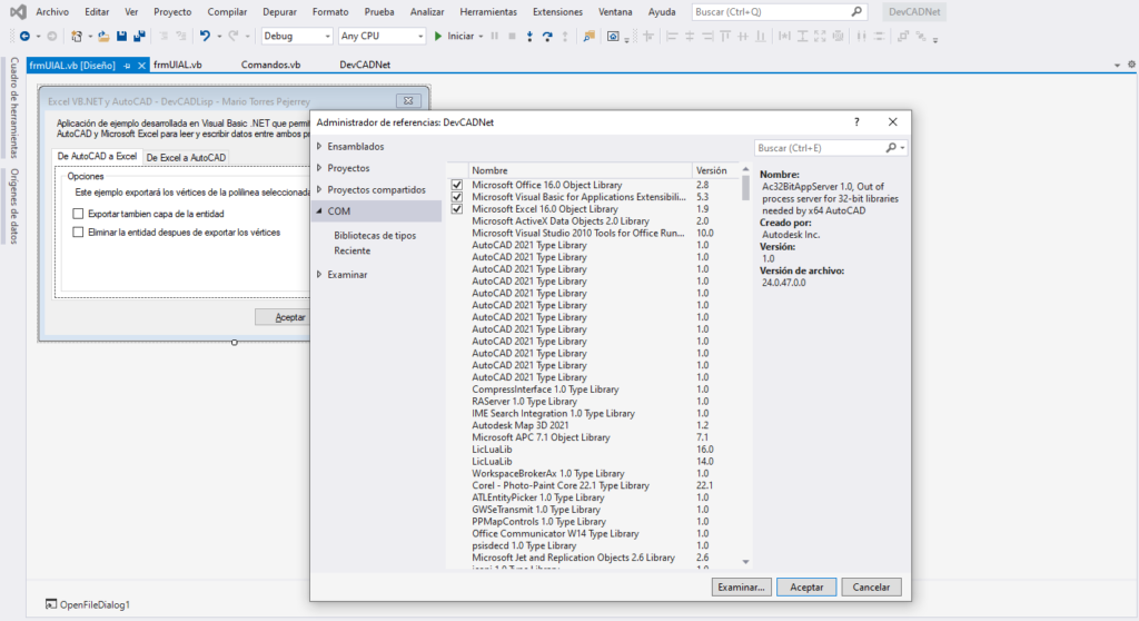 Proyecto Visual Basic .NET para conectar AutoCAD con Excel mediante una ...