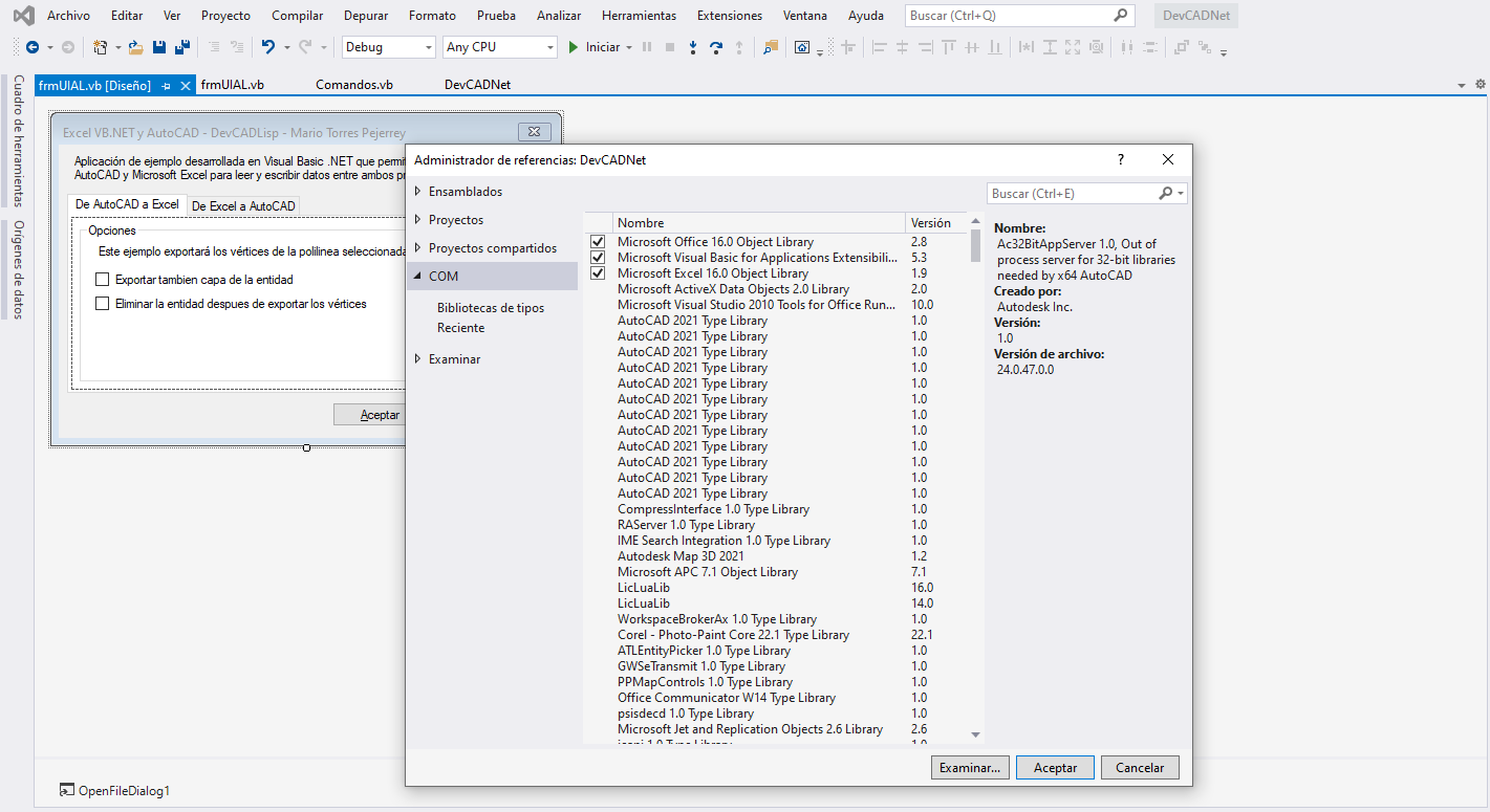 Proyecto Visual Basic .NET para conectar AutoCAD con Excel mediante una ...