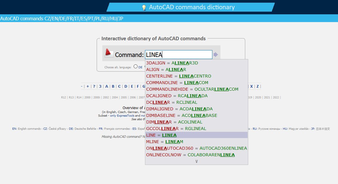 Traducción interactiva de comandos de AutoCAD | DevCADLisp